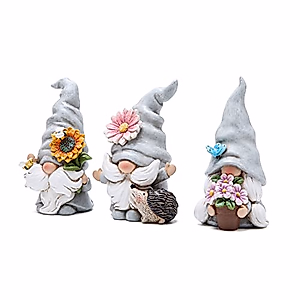 Hodao 3pcs 4.75" H Spring Summer Gnome Garden Decorations- Tomte Elf Fall Gnome Decorations Gifts -Swedish Elf Dwarf Figurine Table Gnome Decor Indoor Home Decorations (Gnome Gray 2)