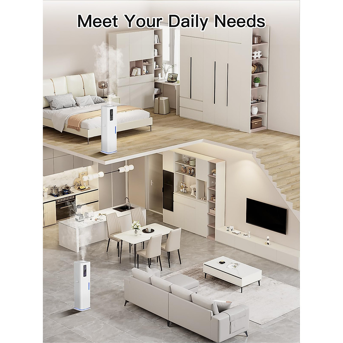 Petsaint Humidifiers for Bedroom, 2.64Gal/10L Ultrasonic Cool Mist Humidifier Large Room, Covers 550ft², Top Fill, 24H Timer, 60H Runtime, 3 Mist Mode Quiet Humidifiers for Home, Office, Plant, White