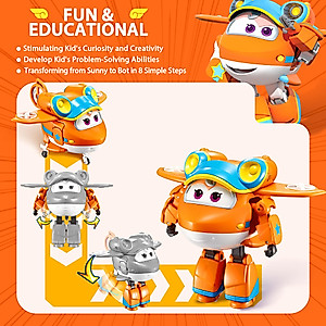 Super Wings 5" Transforming Sunny, Airplane Toys Vehicle Action Figure, Season 5 Plane to Robot in 10 Steps, Birthday Gifts for 3 4 5 year old Boys Girls Preschool Kids, Orange