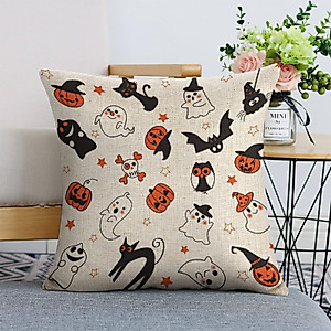 Halloween Ghosts Pattern Throw Pillow Covers 18×18 Pillowcases Set of 2 Cartoon Style Linen Decorative Square Pillow Case Cushion Covers Standard Size for Sofa Couch Outdoor Bed Pillow Protectors