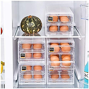 Refrigerator Egg Storage Bin, Drawer Double-layer Stackable Fridge Egg Organizer,Refrigerator fresh-keeping box,Egg Tray,Clear(24 grids)