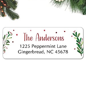 Personalized Christmas Address Labels Berry - Custom Holiday Return Address Labels, Set of 120 Mailing Labels Flat Sheet Rectangle Labels for Envelopes, Self Adhesive Stickers