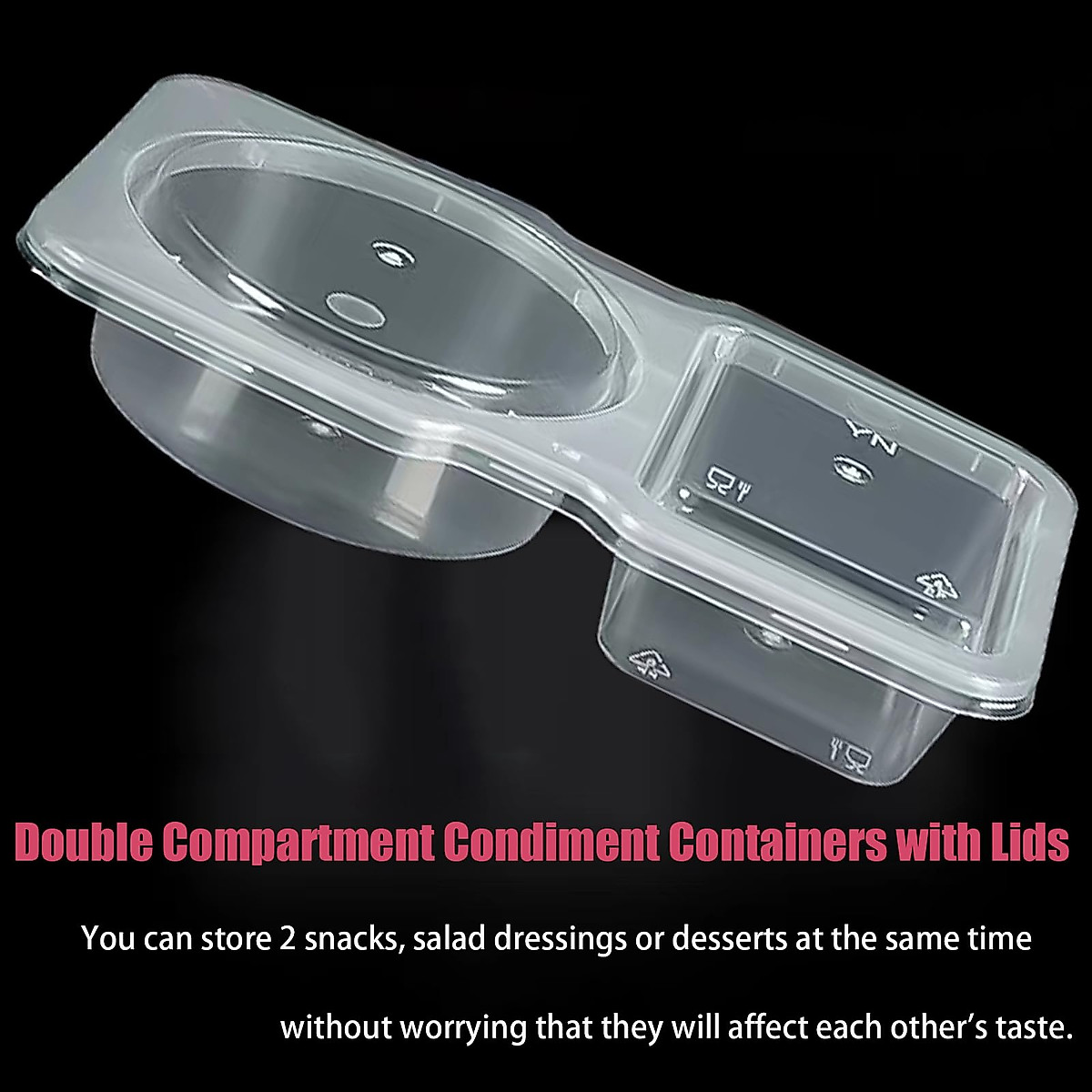 Double Condiment Containers with Lids, Double Compartment Condiment Container, 2 Compartment Snack Containers, Double Compartment Snack Containers for to-go Sauce, Sampling, Travel Snack (5 Pc)