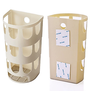 2pcs Storing Capacity Wall Bathroom Mount Dispenser Grocery Holder Saver for Bag Paper Shopping Tissue Restaurant Holderkhaki Container X. Khaki X.in Trash with Bags Storage Holes