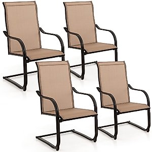 Giantex Patio Chairs Set of 4, High Back Outdoor Chairs w/Sled Base, All Weather Fabric, Heavy Duty Metal C-Spring Frame, Outside Dining Chairs for Lawn Deck Porch Balcony Backyard Pool