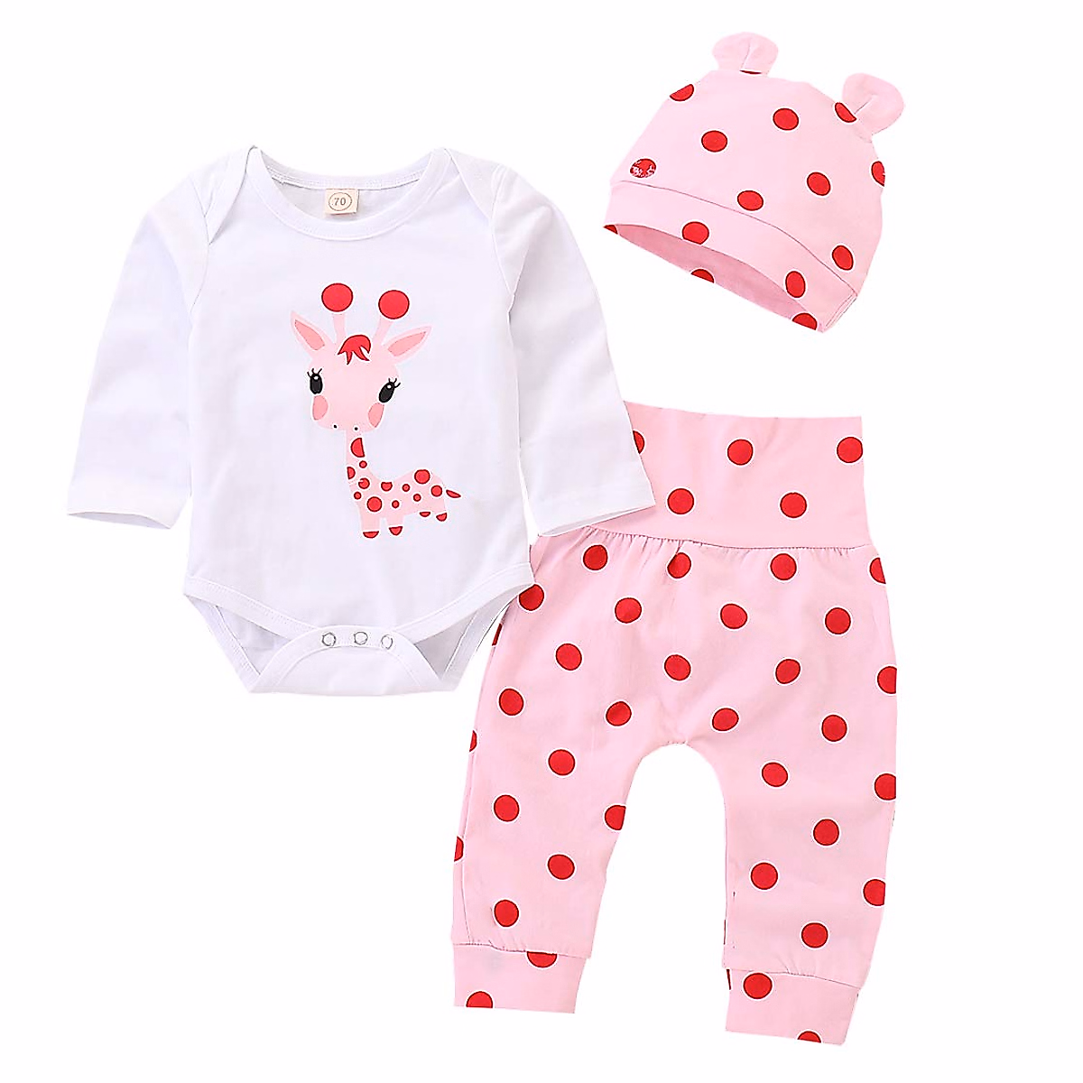 BOEBNOZCV Newborn Toddler Baby Girl Outfits Giraffe Bodysuit Top + Pink Legging Pants Set with Hat Infant Clothes