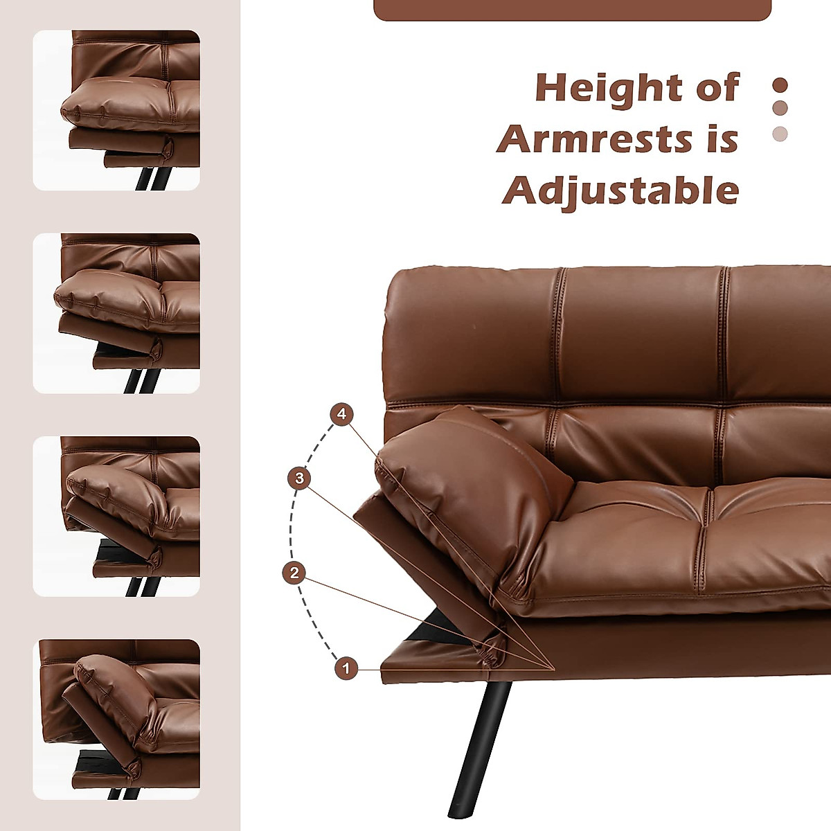 Giantex Futon Sofa Bed, Convertible Memory Foam Futon Couch Sleeper with Adjustable Backrest and Armrests, Modern Loveseat for Compact Living Spaces, Small Apartments Home Office (Brown)