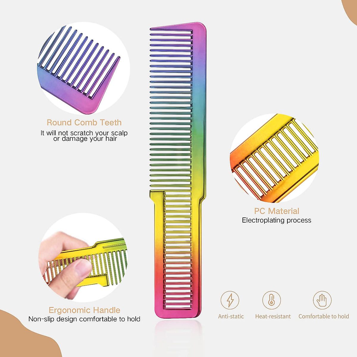 2 Pieces Barber Brush and Barber Comb Set, with Barber Blade Cleaning Brush Beard Brush Hair Cutting Comb, for Men Women Beauty Salons Home Use – Gold