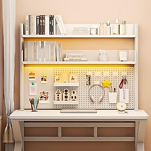 Multipurpose Countertop Hutch Bookshelf, Desk Shelf Storage Rack, Clamp On Desk Organizer Shelf, Desk Extender Pegboard Workstation, Privacy Panel for Gaming Desk, Metal Desktop Display Rack(White,100