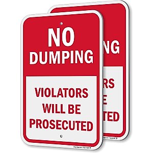 SmartSign No Dumping Violators Will Be Prosecuted Sign - 2 Pack, 18 x 12 inch, 2mm Thick Aluminum Composite, Red/Black on White, Made in USA