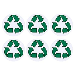 MECCANIXITY Recycle Sticker Bin Labels 5 Inch Recycling Vinyl for Stainless Steel/Plastic Trash Can, Home Office Indoor Use, White Pack of 6