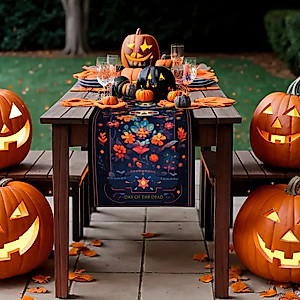 Day of The Dead Halloween Placemats Mexican Style Table Mats Colorful Flower Skull Table Placemat Dinner Mats for Dia De Los Muertos Halloween Home Kitchen Supplies, 4Pc