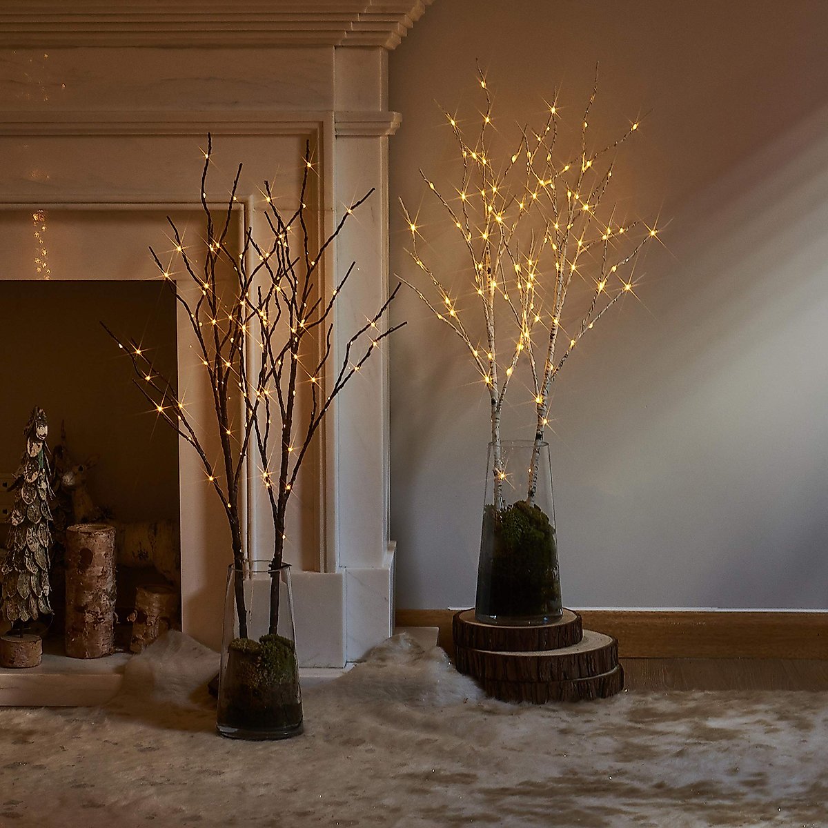 LITBLOOM Lighted White Birch Willow Branches with Timer Battery Operated Set of 2, Tree Branch with Warm White Lights for Holiday and Party Decoration 30IN 100 LED Waterproof