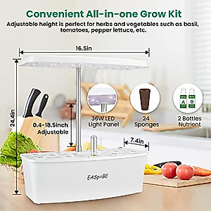 Hydroponic Growing System, Indoor Herb Garden, Smart Garden with LED Grow Light, 6L Water Tank Germination Kit, 18.5'' Height Adjustable, White