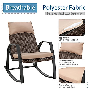 ARTLOFT 3 Piece Rocking Chairs Wicker Outdoor Patio Furniture Set Balcony Chairs Conversation Sets with Coffee Table for Porch, Garden, Backyard, Deck (Beige)