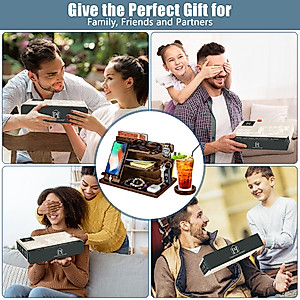 Wooden Docking Station with Laptop Compartment & Coaster! Ash Wood Tray, Bedside Caddy Nightstand Organizer, Entryway Organizer Key Tray, Desk Organizer Valet Tray for Men & Women (Brown, No Drawer)