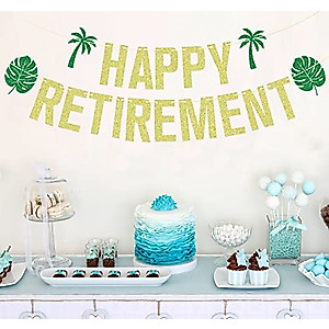 Happy Retirement Banner Gold Glitter - Retirement Party Decorations Palm leaves Decor, Farewell Party Cake Decor, Tropical Retirement Decor, Happy Retirement Party Decorations