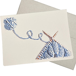 Knitting Greeting Card with Envelope (7X5 Inches, Blank Inside for All Occasions) for Birthday, Get Well, Thank You, and Thinking of You (Blue - 233)