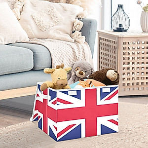 ALAZA British Flag Patriotic Storage Baskets Collapsible Storage Bins with Lids,Foldable Storage Boxes Clothes Baskets for Organizing Bedroom,Toys,16.5x12.6x11.8 Inch