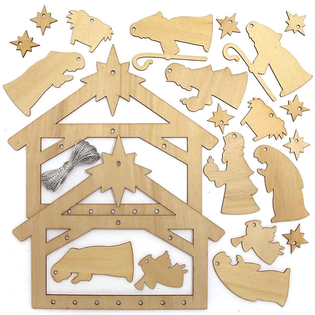 Baker Ross AX578 Nativity Wooden Mobile Kits - Pack of 2, Christmas Decorations for Kids to Decorate and Display, Ideal Kids Arts and Crafts Project