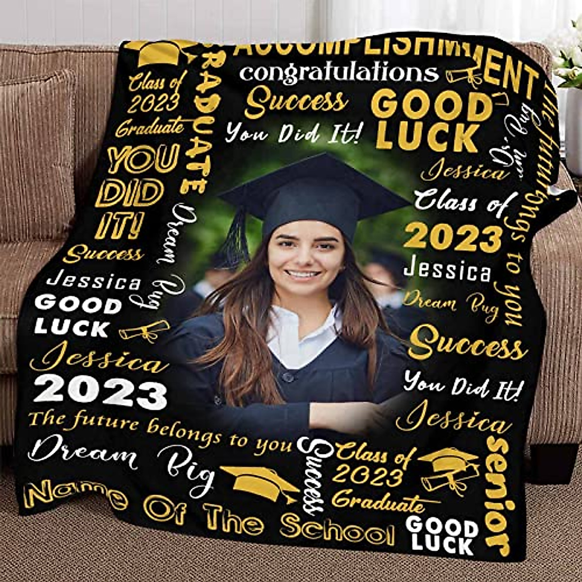 YFgohighhh Personalized Class of 2023 Bedding Throw Blankets One Photos, Yellow Funny for Graduation Valentines,Boyfriend,Dad,Mom,Friends,New Year,Birthday-30 x40
