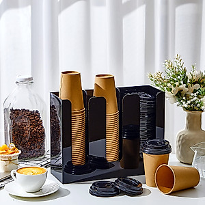 Mumufy 2 Pack 3 Compartments Acrylic Cup Storage Organizer Coffee Cup Dispenser Organizer Disposable Coffee Cup Holder Coffee Organizer Station Paper Cup Lid Sleeve Holder for Restaurant (Black)
