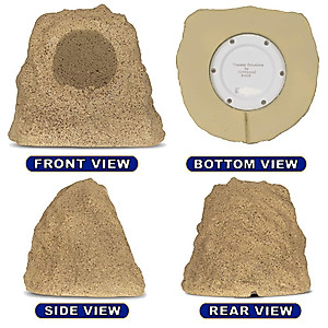 Theater Solutions by Goldwood B42S Wireless Rechargeable Bluetooth Outdoor Rock Speaker System – Sandstone, Set of 2, 120 Watts