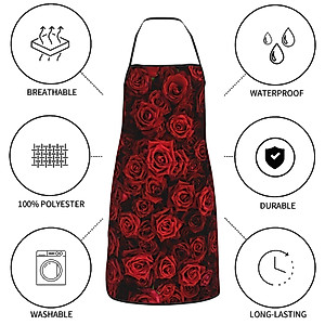 Qurdtt Rose Flowers Apron Home Kitchen Cooking Baking Gardening Cleaning for Women & Men with Pockets, Adult Gifts