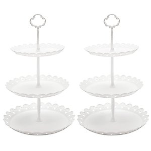 Set of 2pcs 3 Tier Cupcake Stand, Plastic Party Dessert Stand Fruits Candy Buffet Serving Tray for Wedding Baby Shower Home Birthday Tea Party (White)