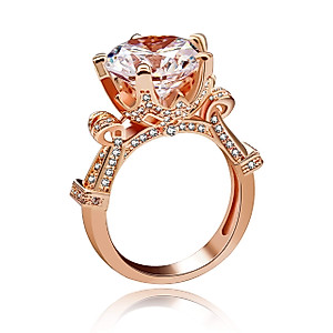 Uloveido Rose Gold Plated Round CZ Simulated Diamond Solitaire Wedding Bridal Engagement Rings for Women (Size 8) Y127