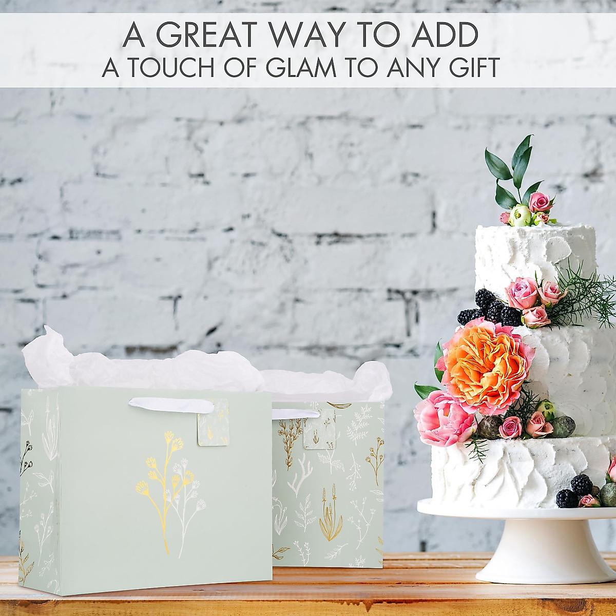 Beautiful Gift Bags Set of 2 - Large 13" Bags with Handles incl. Matching Tissue Paper, Cards & Stickers - Reusable and Perfect For Presents of Any Birthday, Weddings, Mothers Day & Special Occasion