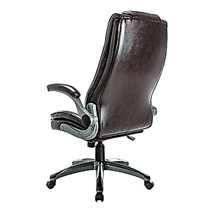 COLAMY Office Chair High Back Leather Desk Chair, Flip-up Arms Adjustable Swivel Executive Chair Thick Padding for Comfort and Ergonomic Design for Home Office, Brown