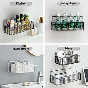 fbrand Shower Caddy Organizer Basket, Bathroom Shelf Adhesive No Drilling Wall-Mounted Shampoo Holder Storage Rack For Bathroom And Kitchen Large Capacity Rust Proof white, black, 02