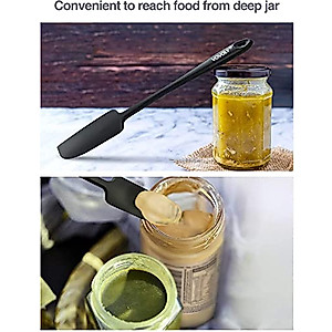 Silicone Jar Spatula, Small Rubber Scraper, Spatulas Silicone Heat Resistant, Seamless,Non StIck Cookware 11.2 Inch, Black.