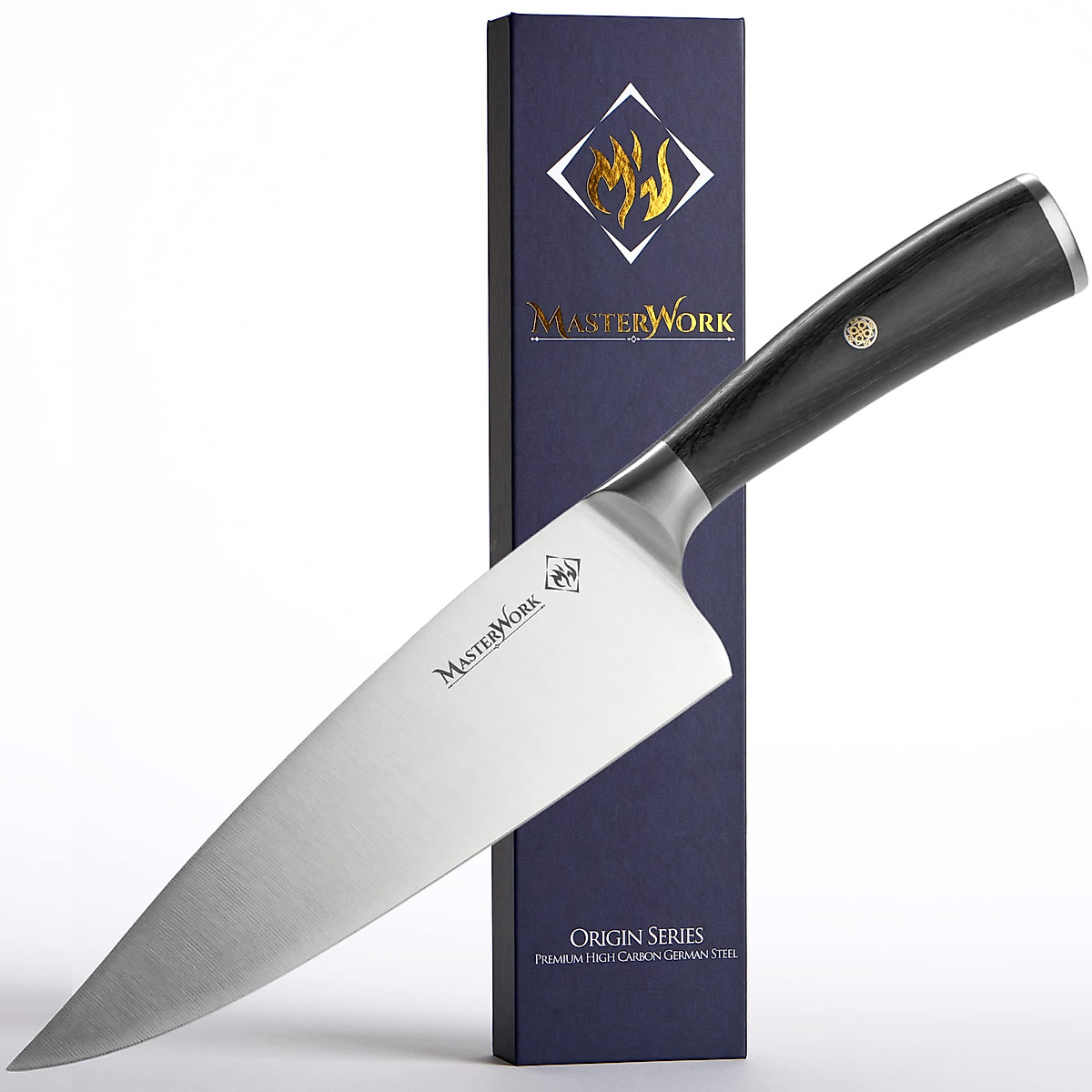 MasterWork Origin Series Chef Knife - 8 Inch Full Tang Blade - Forged High Carbon German Stainless Steel - Professional Ultra Sharp Kitchen Knife