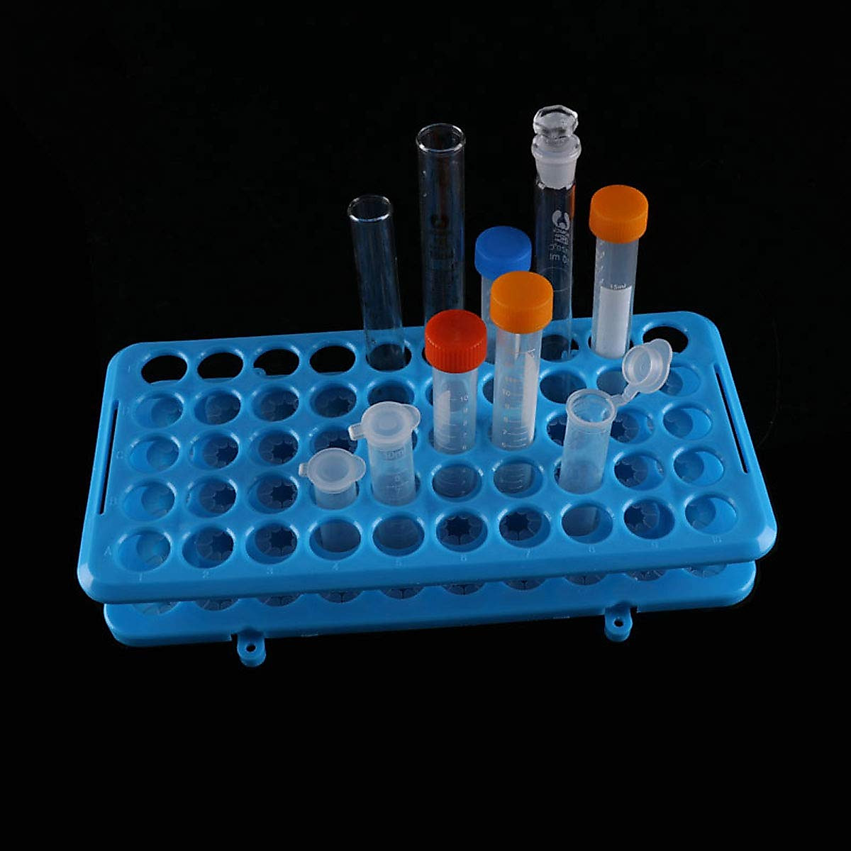 E-outstanding Test Tube Rack Blue Plastic Centrifuge Tube Racks with Silicone Pad Tubes 50 Positions for 5ml,10ml,15ml,50ml 18mm