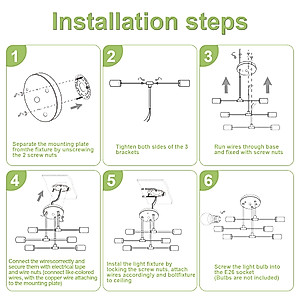 CANMEIJIA Modern Sputnik Chandelier Ceiling Light Fixture with 6 Lights Black Mid Century Ceiling Mount Lights Fixture for Bedroom, Dining Room, Living Room, Kitchen, E26 Base, Bulbs Not Included