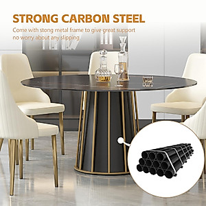 59'' Round Marble Dining Table for 4-6, Black Sintered Stone Circle Kitchen Table Top with Carbon Steel Pedestal, Faux Marble Kitchen Dinner Table for Dining Room/Living Room (Table Only)