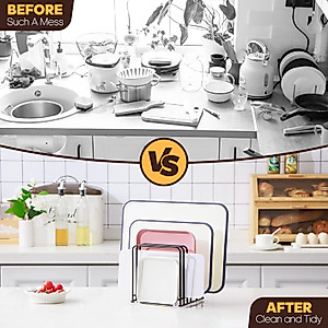 DOYOQI Cutting Board Organizer, Kitchen Cabinet Organizer Storage Rack, 5 Slots Holder Stand for Cutting Board,Baking Cookie Pan, Cookie Sheets Organizer for Kitchen Countertop,Metal Black (1 Pack)