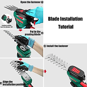 Cordless Grass Shear Handheld Hedge Trimmer 2-in-1 7.2V HYPERECHO Handheld Grass Clipper Hedge Cutter with Pruning Blades and Grass Cutting Blades