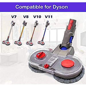 SCREENTRONICS Electric Mop Head with Removable Water Tank Attachment Compatible Replacement for Dyson V7 V8 V10 V11 Vacuum Cleaner (6 Reusable Mop Pads, Cup and Trigger Lock)