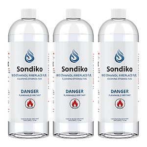Sondiko Fireplace Fuel for Table Top Fire Pit, Bioethanol Fuel Tabletop Fire Pit, Clean Burning Sustainable Fuel, Premium Ethanol Smokeless Fuel for Fireplaces, Fire Pits, Stoves and Burners(3 Pack)
