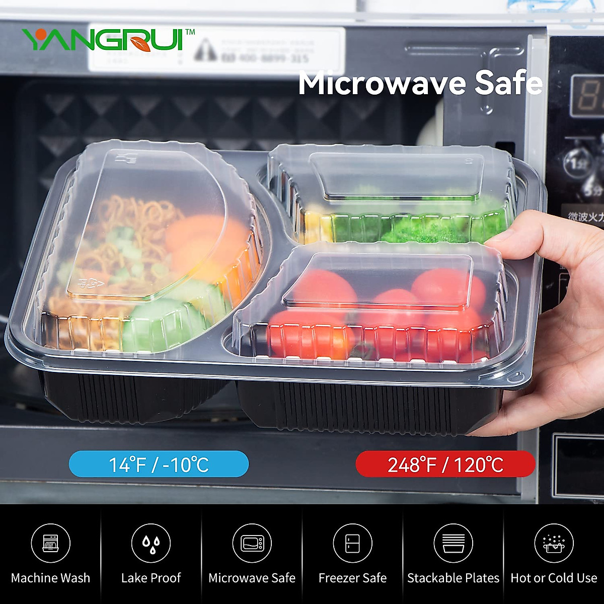 YANGRUI To Go Containers, 40 Pack (40 Trays + 40 Lids) 38oz BPA Free Reusable Take Out Box Shrink Wrap Machine Washable Meal Prep Container