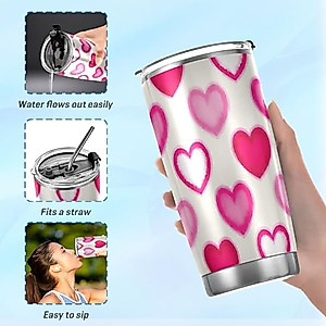 HXshaoye colorful gradient heart peach Stainless Steel cups with lids and straws with Straw Leak Resistant Flip travel mug with lid for Home, Office or Car safe 20oz coffee mug vaso termo para cafe