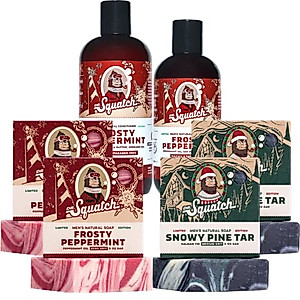 Dr. Squatch Men's Natural Soap and Hair Care - Snowy Pine Tar and Frosty Peppermint Soap and Frosty Peppermint Shampoo and Conditioner - Blizzard Expanded Pack - Limited Edition Holiday Bundle