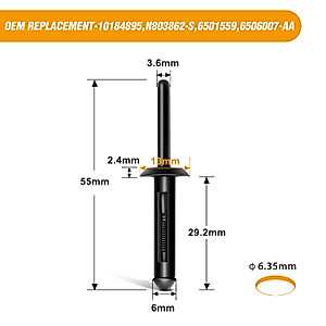 GOOACC 50Pcs 1/4" Hole Nylon Blind Rivets Fender Flare Bumper Door Trim Plastic Rivet Retainer Compatible with Chrysler 6501559, 6506007AA GM 10184895 Ford N803862-S