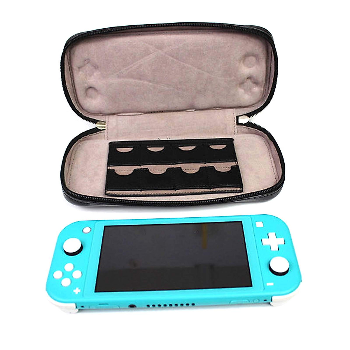 Classic Leather Black Carry Case for Nintendo Switch Lite - [Shockproof] Hard Shell Protective Cover Bag with 8 Game Card Slots,1x Leather Hand Strap Accessories(Black)