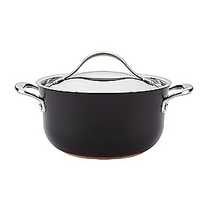 Anolon Nouvelle Copper Luxe Hard Anodized Nonstick Stockpot/Saucepan with Stainless Steel Lid/Induction Suitable/Dishwasher Safe, Dutch Oven (4 Quart), Onyx