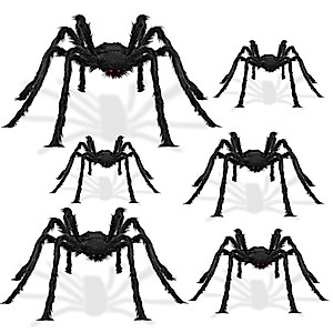 HBlife 6 PCS Giant Hairy Spider Set Halloween Decorations Different Size Furry Scary Virtual Realistic Decor for Outdoor Party Yard, Black