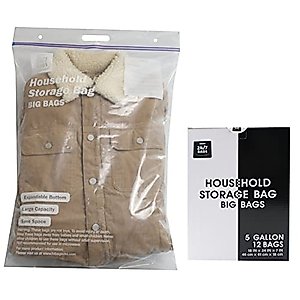 24/7 Bags- Double Zipper Bags, 5 Gallons, 12 Count, Stand and Fill, Carry Handle, BPA-Free, Air Tight Seal
